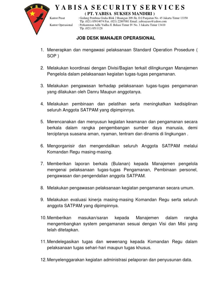 Job Desk Manajer Operasional | PDF