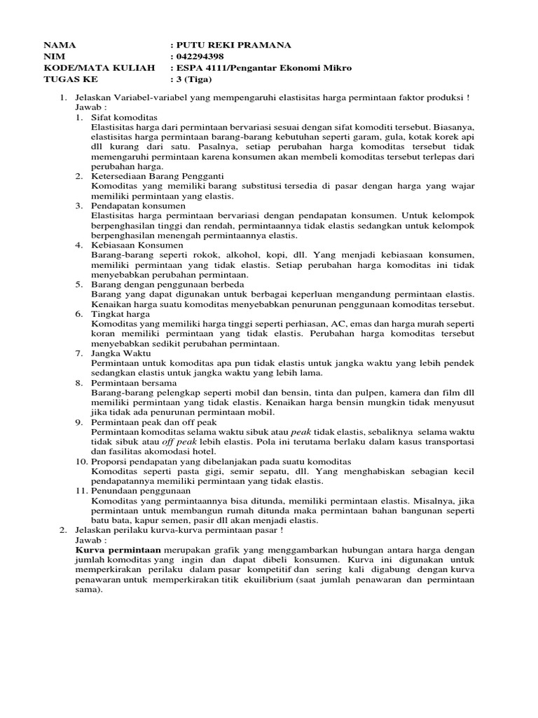 Tugas 3 Pengantar Ekonomi Mikro-Dikonversi | PDF | Bisnis | Pengelolaan Keuangan & Uang