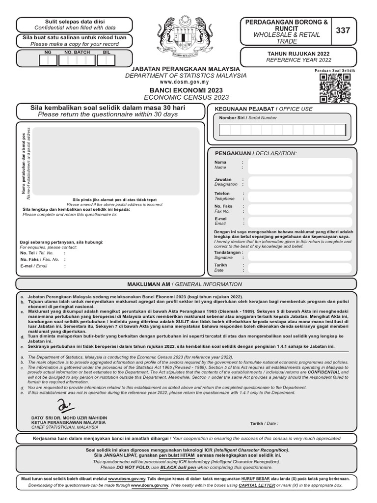 Borang Soal Selidik Perdagangan Borong Dan Runcit | PDF