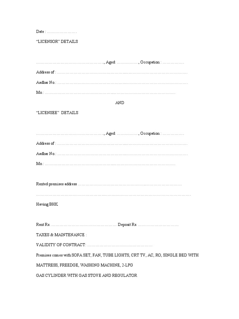 Bhada Karar Rent Agreement Format | PDF | Social Science | Law