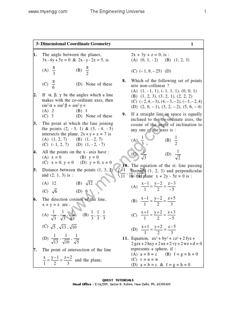 3D Geometry Qns | PDF | Line (Geometry) | Plane (Geometry)