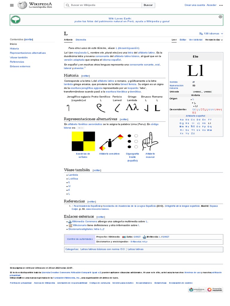 L - Wikipedia, La Enciclopedia Libre | PDF | Alfabeto | Escritura