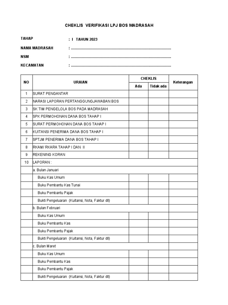Cheklist Verifikasi SPJ Bos | PDF