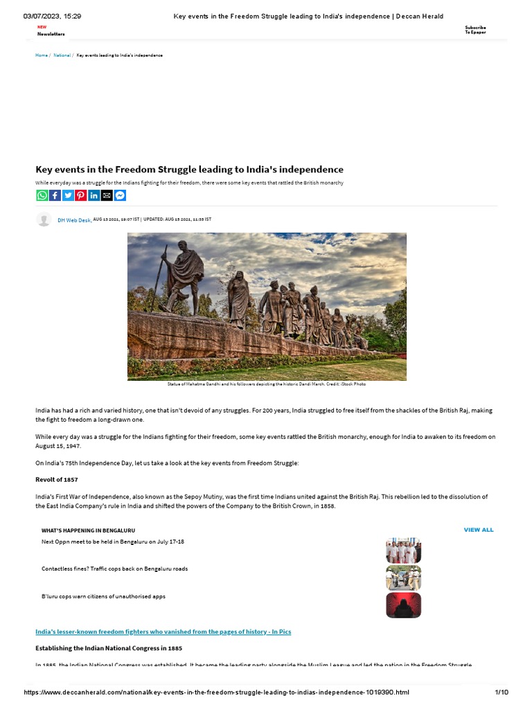 Key Events In The Freedom Struggle Leading To India S Independence