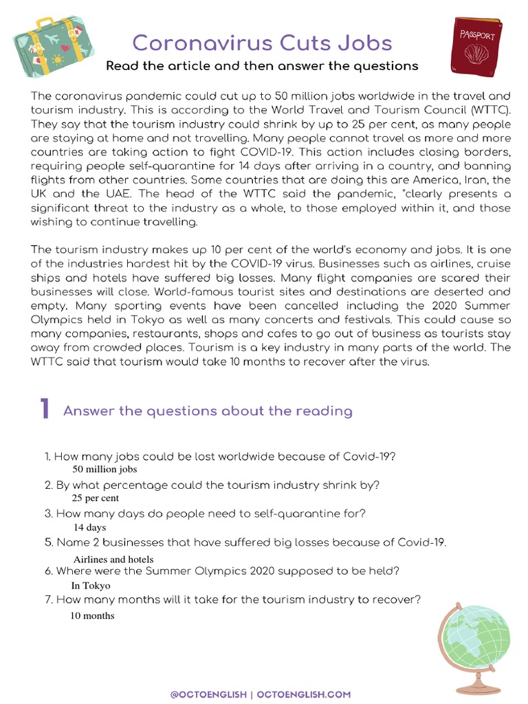 Reading-comprehension-coronavirus-and-tourism-worksheet | PDF