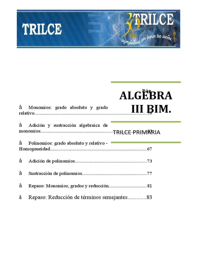 Algebra III Bim | PDF | Sustracción | Relaciones matematicas