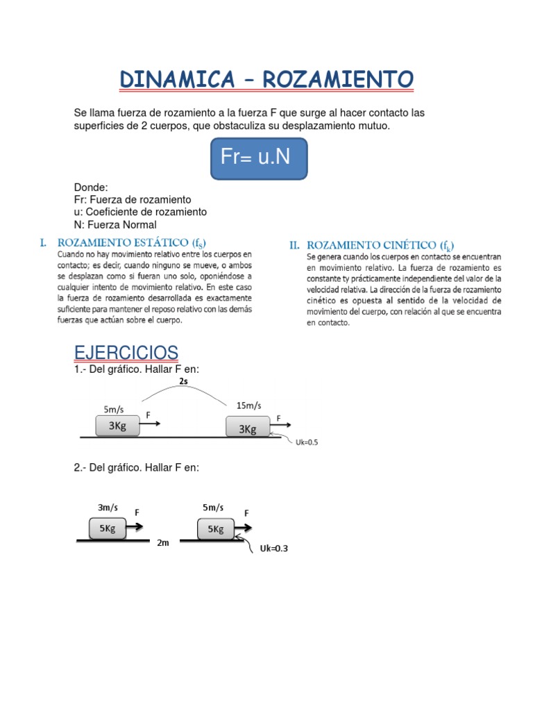 Dinámica del Rozamiento en Ejercicios | PDF