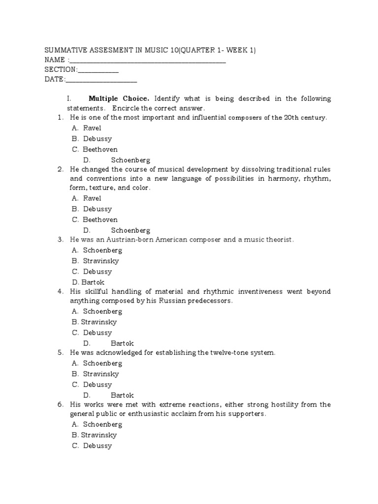 Q1 - Summative Assessment Music 10 | PDF | Entertainment | Performing Arts