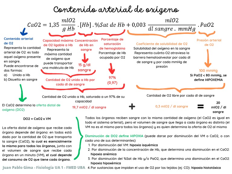 Contenido Arterial de O2 | PDF | Hipoxia (médica) | Sangre