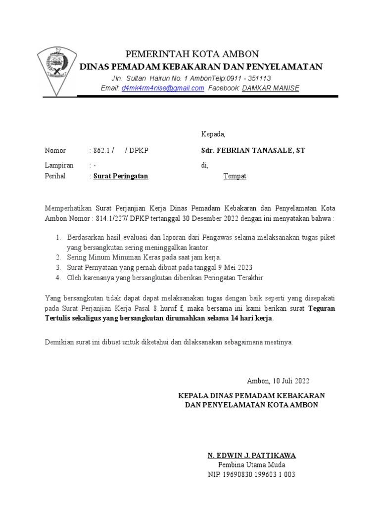 Surat Peringatan Rian Tanasale | PDF