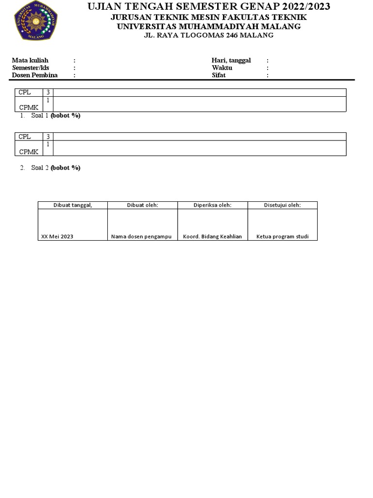 Template Soal Uts | PDF