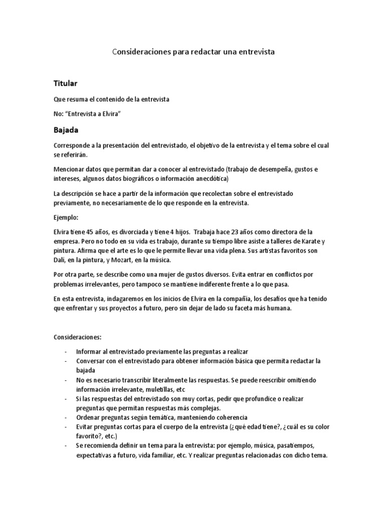 Consideraciones Para Redactar Una Entrevista | PDF
