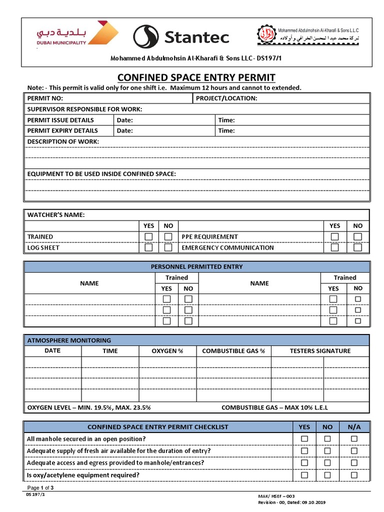 Confined Space Entry Permit | PDF | Occupational Safety And Health | Safety