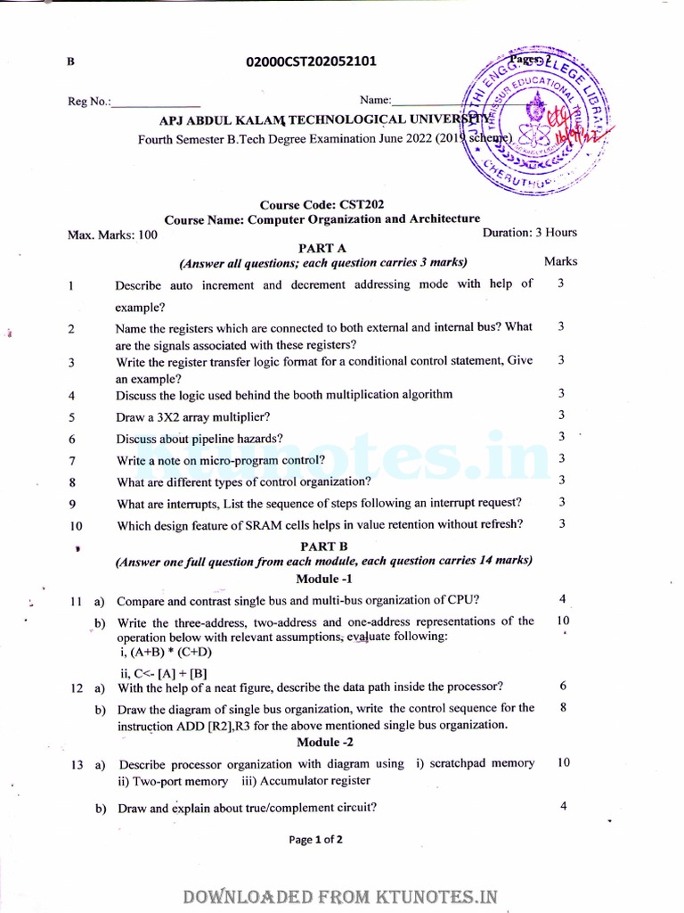 CST202 Computer Organization and Architecture June 2022 | PDF | Computer Architecture | Computer ...