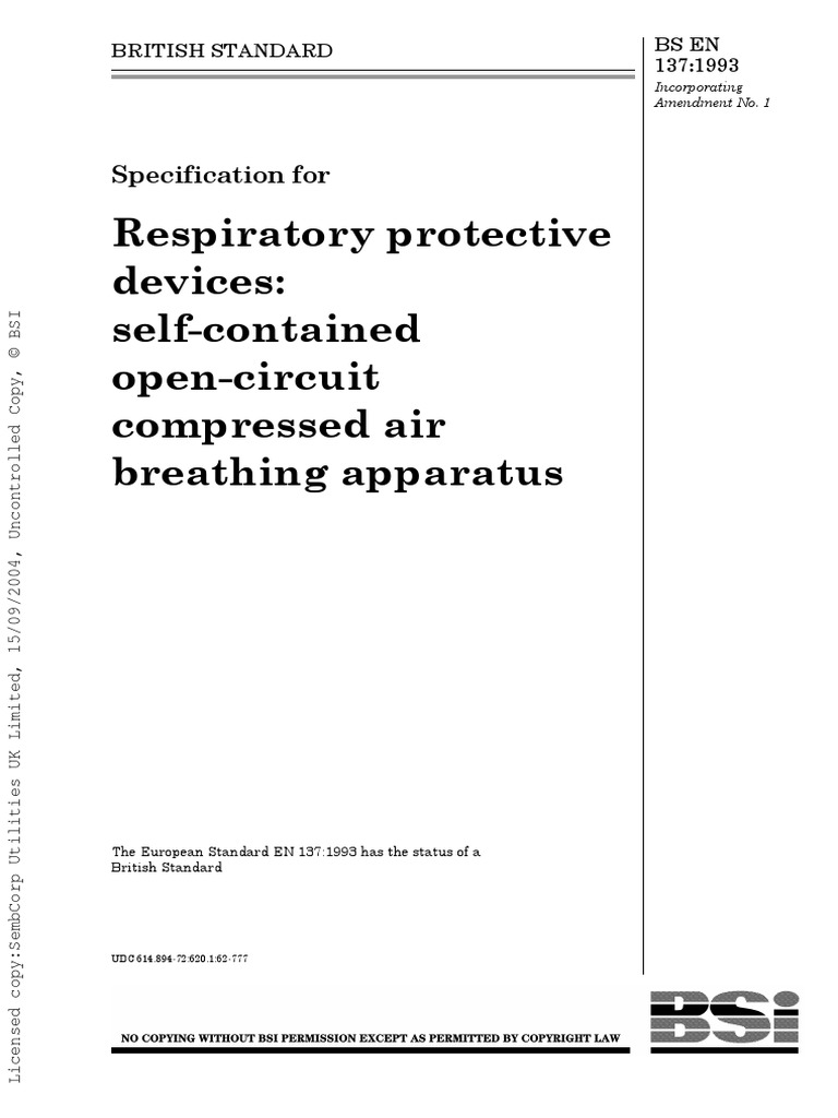 EN 137:1993 Respiratory Protection Standard | PDF | Gases | Equipment