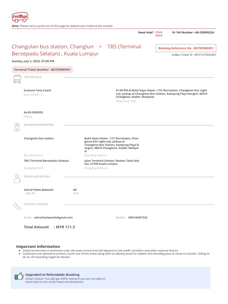 Bus Ticket Details & Guidelines | PDF | Bus | Service Industries