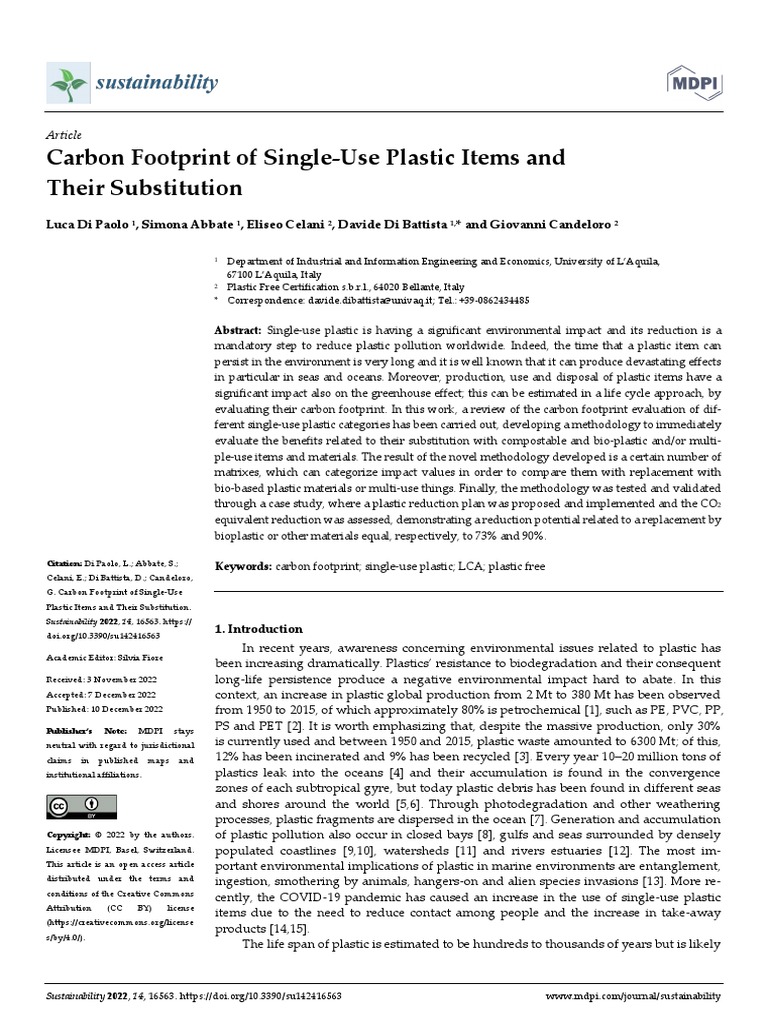 Carbon Footprint of Single-Use Plastic Items and T | PDF | Life Cycle ...