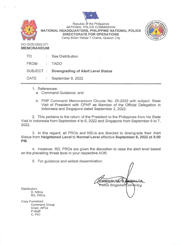 (Tado Signed) Downgrading of Alert Level Status | PDF (Tado Signed) Downgrading of Alert Level Status | PDF