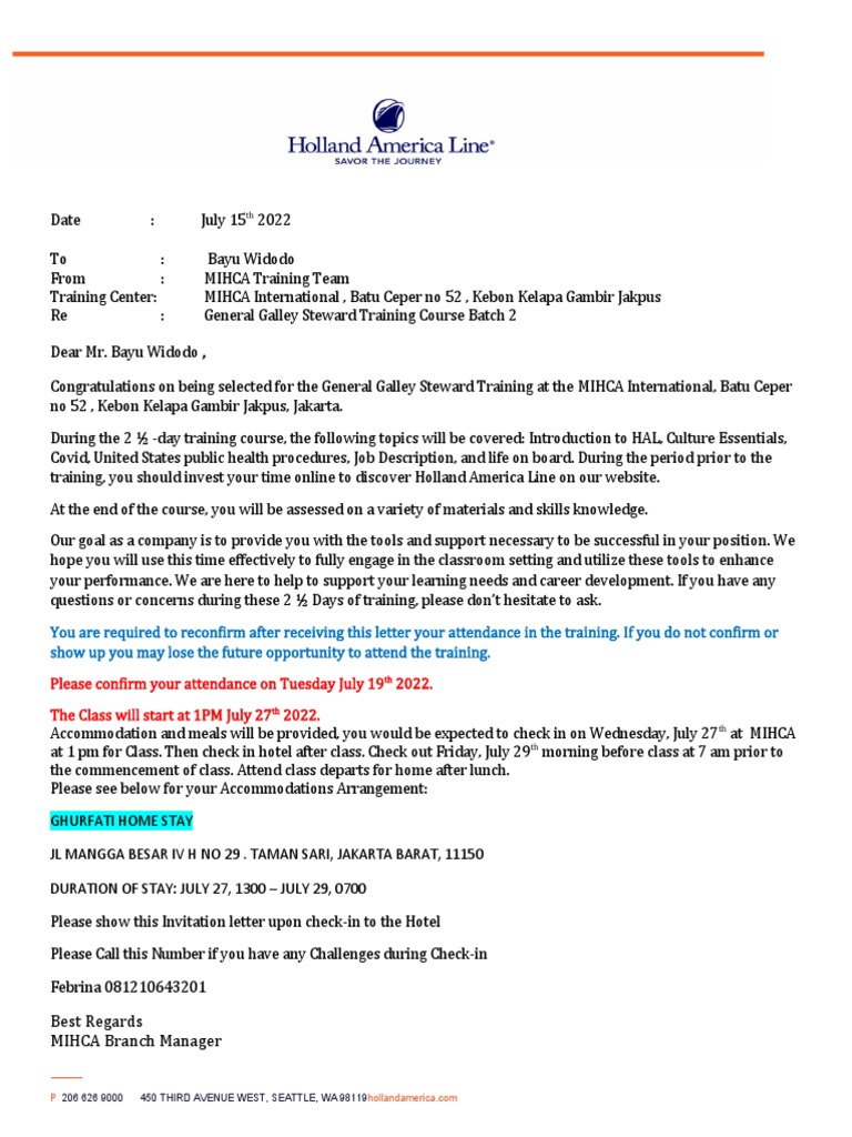 Welcome Letter General Galley Stewards B4 - Bayu Widodo | PDF | Career ...