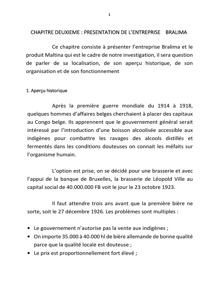 Présentation de Bralima et Maltina | PDF | Brassage | Sodles
