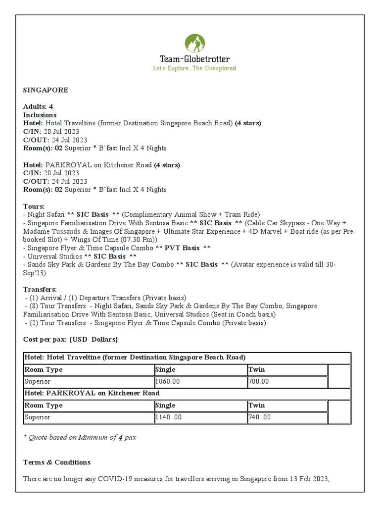 Singapore & Malaysia Travel Package | PDF | Fee | Insurance