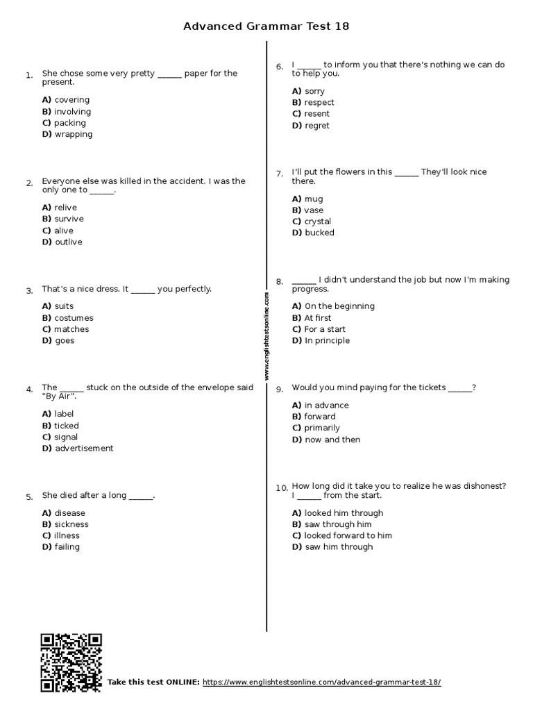 1613 - Advanced Grammar Test 18 | PDF