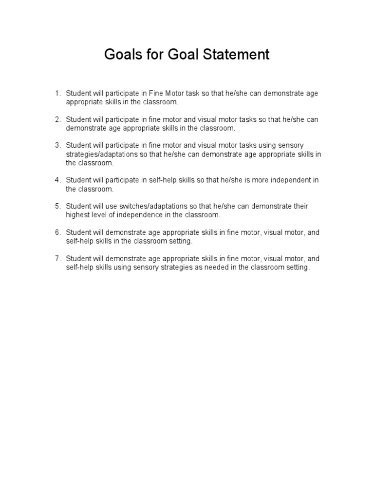 OT Goal Bank | PDF | Computer Keyboard | Classroom