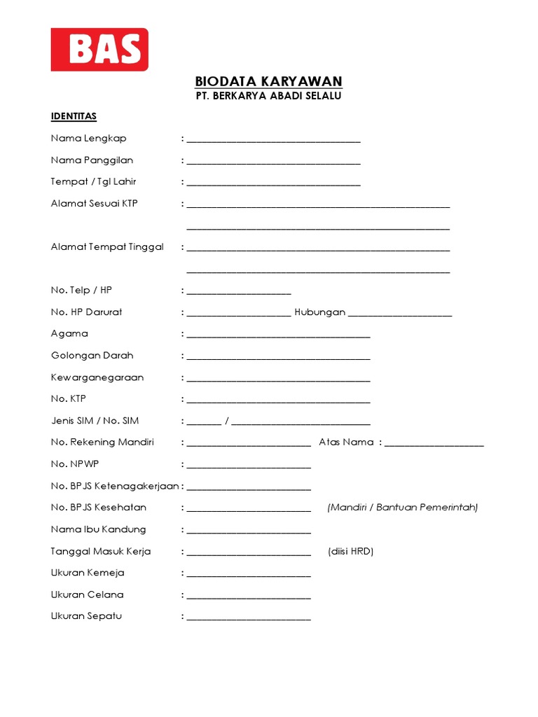 Form Update Biodata Karyawan 2 Hal | PDF