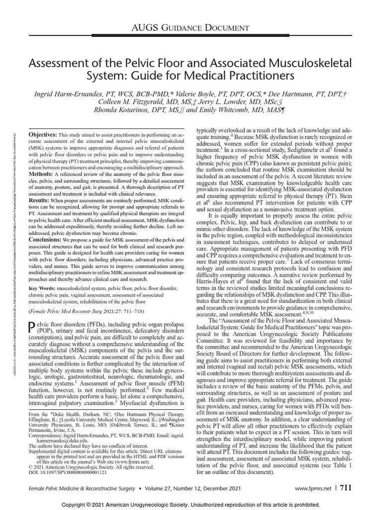 Assessment of The Pelvic Floor and Associated Musculoskeletal System ...