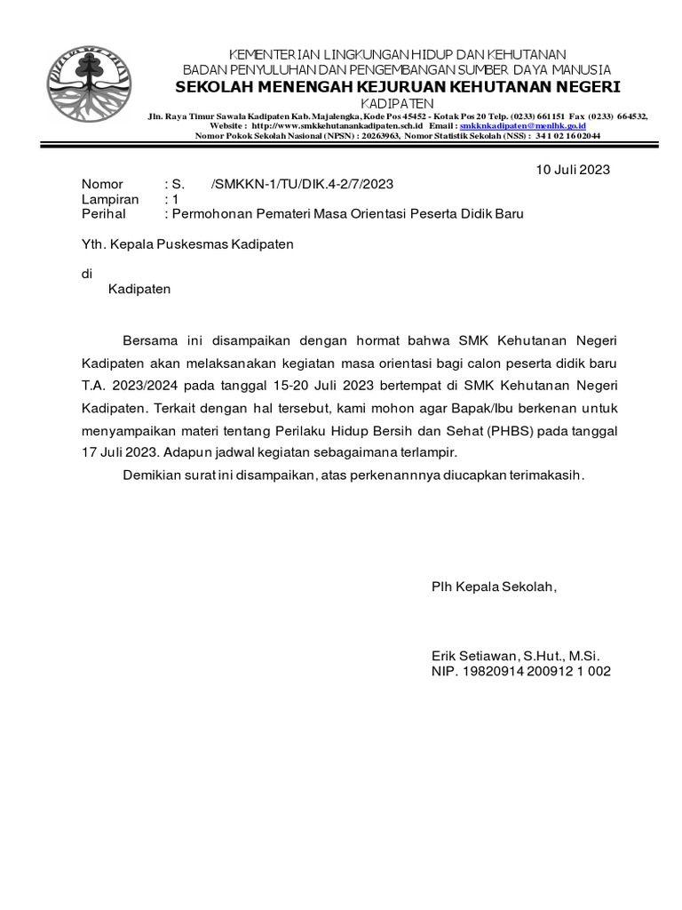 Permohonan Pemateri MOPD PUSKESMAS | PDF