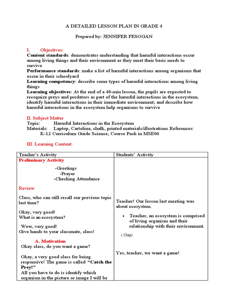 A Detailed Lesson Plan in Grade 4 Demo | PDF | Predation | Reproduction