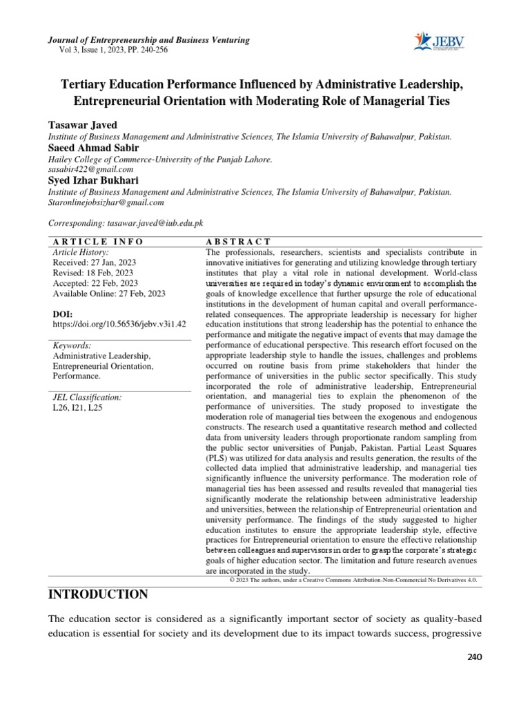 Jebv Vol 3 Issue 1 2023 13 | PDF | Leadership | P Value Jebv Vol 3 Issue 1 2023 13 | PDF | Leadership | P Value