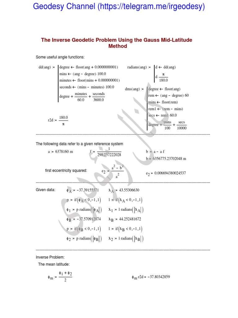 11 2 Gauss - Mid Latitude - Inverse | PDF | Geodesy | Trigonometry
