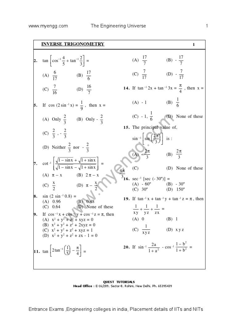 Inverse Trigonometry Qns | PDF | Science & Mathematics