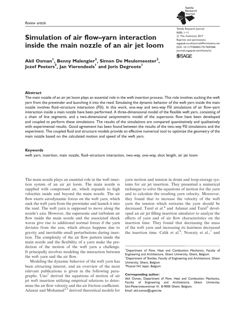 Simulation of Air Flow-Yarn Interaction Inside The Main Nozzle of An ...