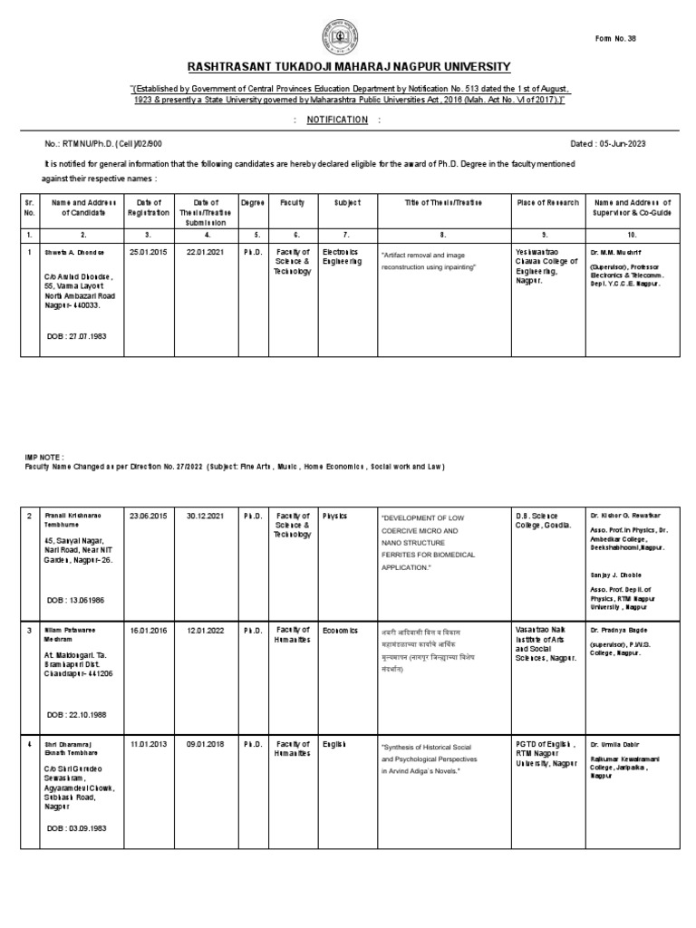 RTMNU Ph.D. Eligibility Notification | PDF | Doctor Of Philosophy