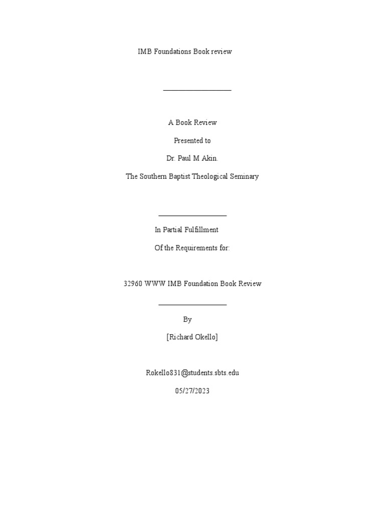 IMB Foundations Book - Review | PDF | Disciple (Christianity) | Methodism