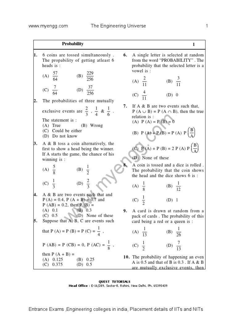 Probability Qns | PDF | Probability | Dice