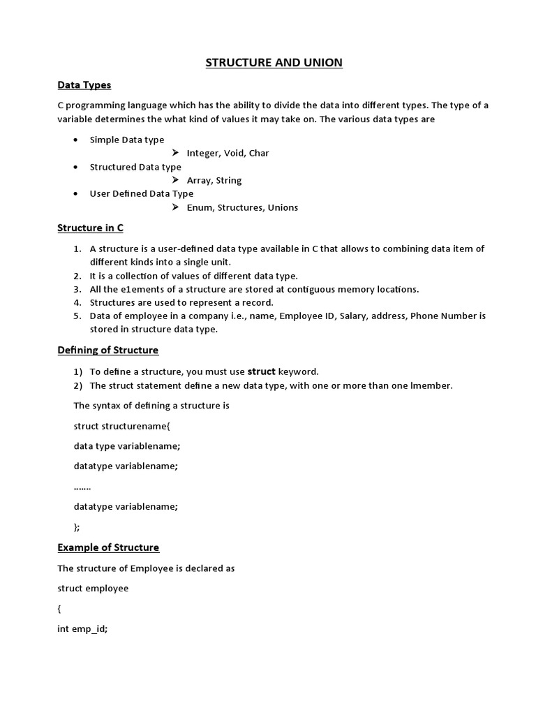 Structure and Union | PDF | Pointer (Computer Programming) | Data Type
