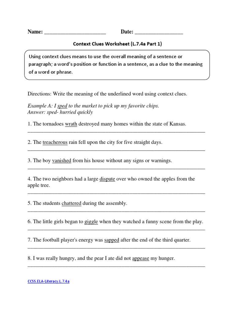 Context-Clues-P-1 Intermediate-ELA-Literacy.L.7.4a | PDF