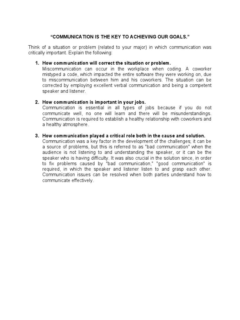 Communication Is The Key To Achieving Our Goals | PDF | Communication ...