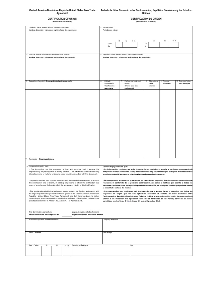 Certificación de Origen CAFTA-RD | PDF | Comercio | Business