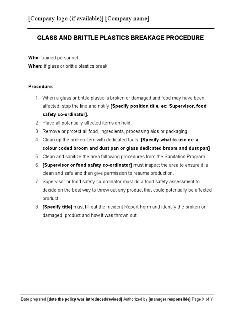 w07c Glass Plastics Breakage Proc | Download Free PDF | Food Safety | Audit