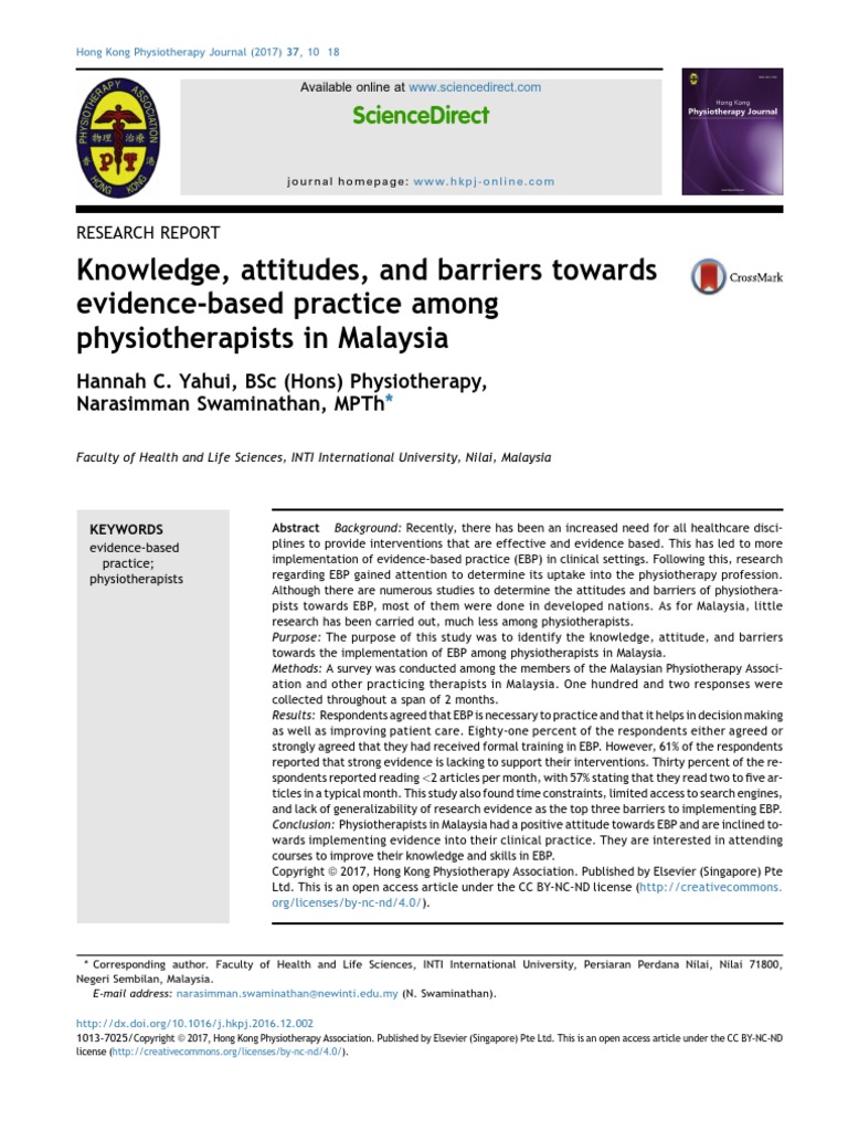 Knowledge Attitudes and Barriers Towards Evidence Ba - 2017 - Hong Kong Physio | PDF | Physical ...