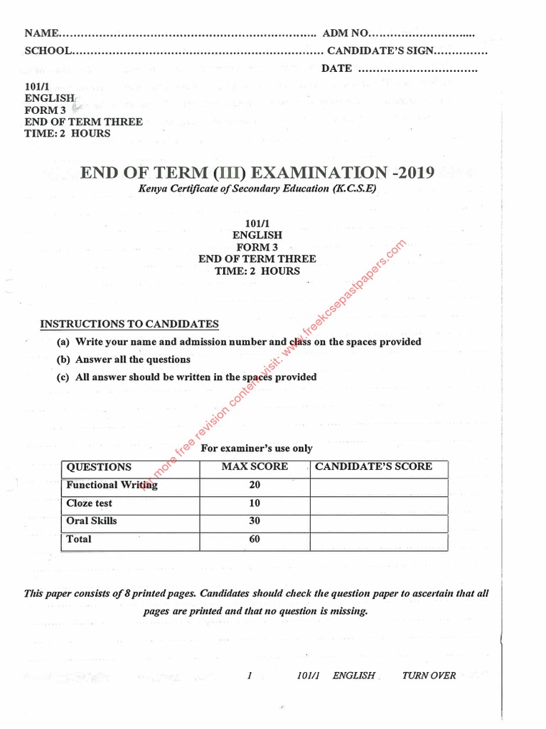 Form 3 English Paper 1 End Term 3 | PDF | Linguistics | Human Communication