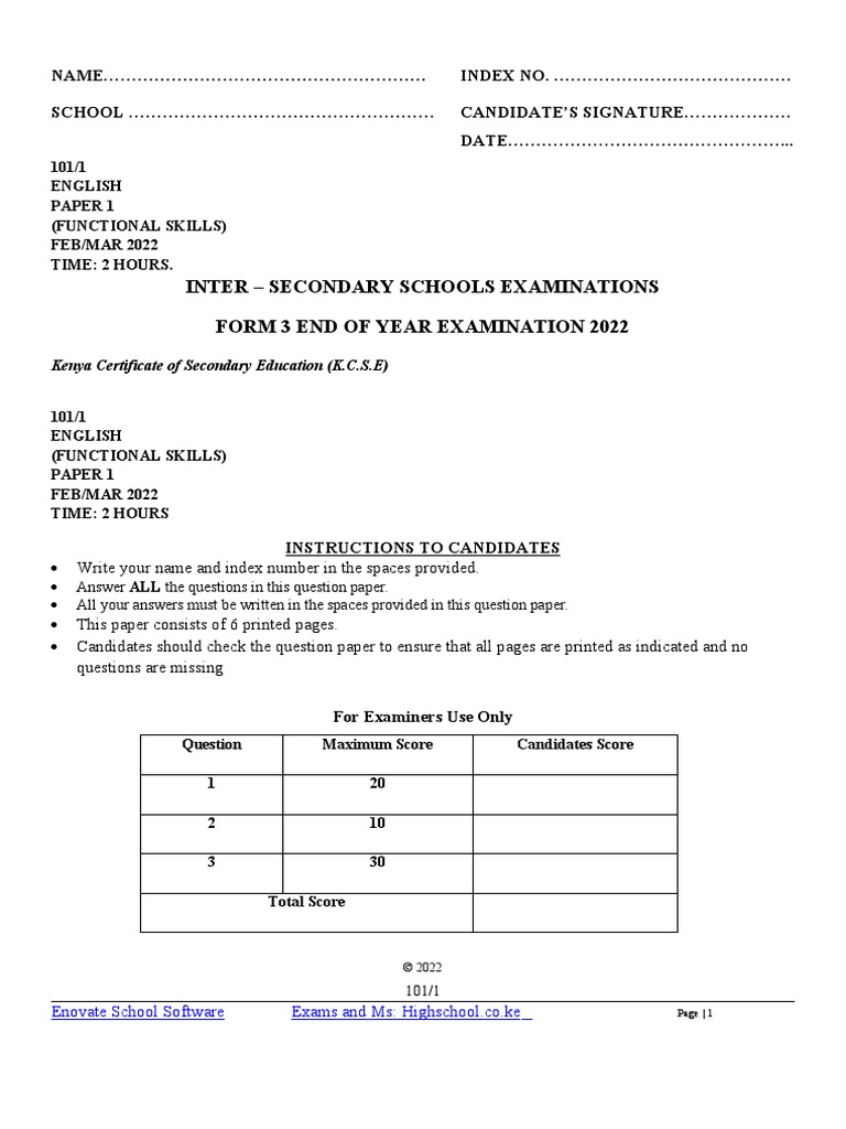 Form 3 English Exam Guide | PDF | Learning | Cognitive Science