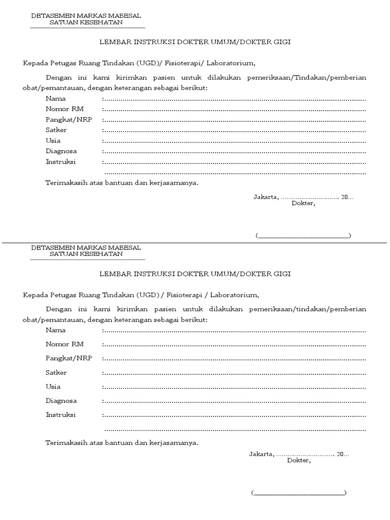 Lembar Instruksi Ugd | PDF