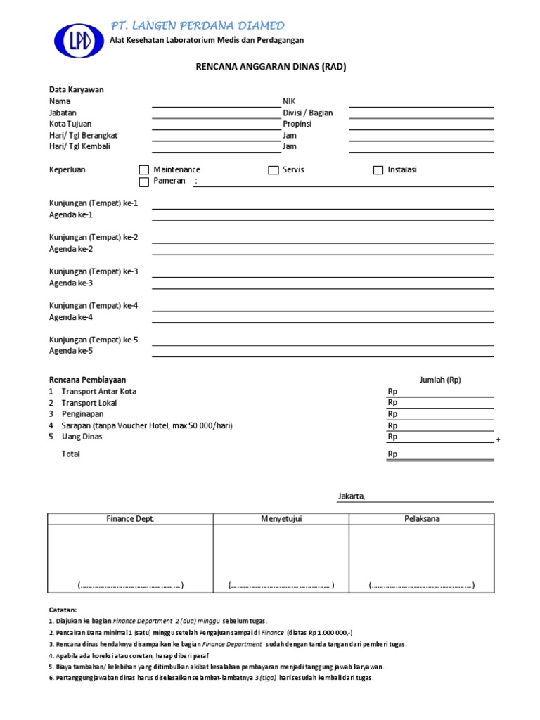 Form Rencana Anggaran Dinas (RAD) | PDF