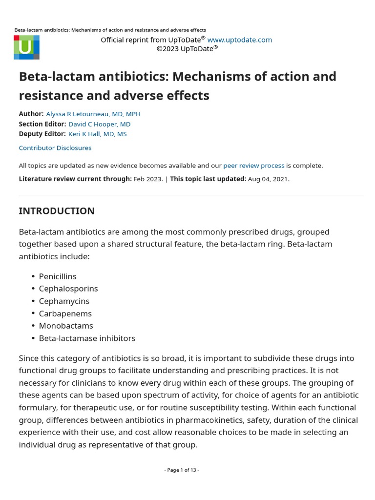 Beta-Lactam Antibiotics: Mechanisms of Action and Resistance and ...