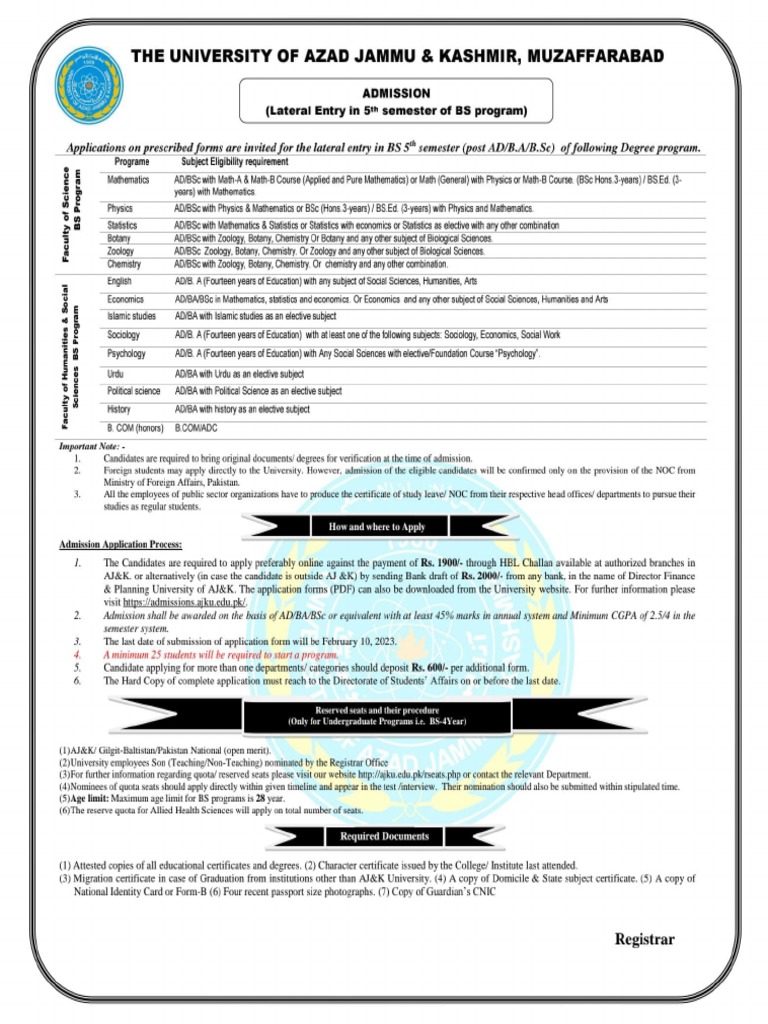 University of Azad Jammu & Kashmir (UAJK) Admission 2023 For BS Degree ...